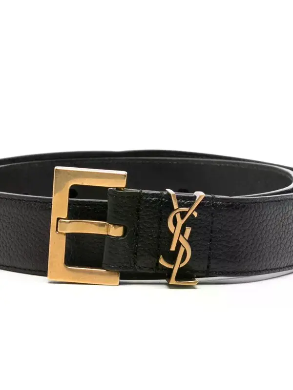 Saint Laurent Cassandre Belt In Grained Leather