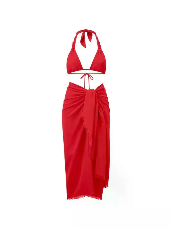 Seafolly Textured Fringed-trim Beach Wrap - Red