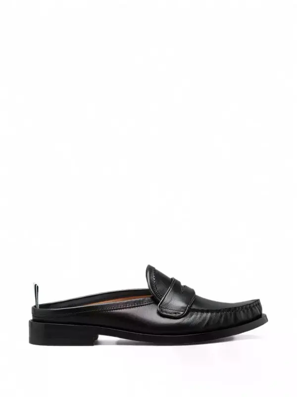 Thom Browne Calf Leather Sole Pleated Varsity Loafer Mules - Black