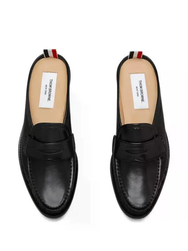 Thom Browne Calf Leather Sole Pleated Varsity Loafer Mules