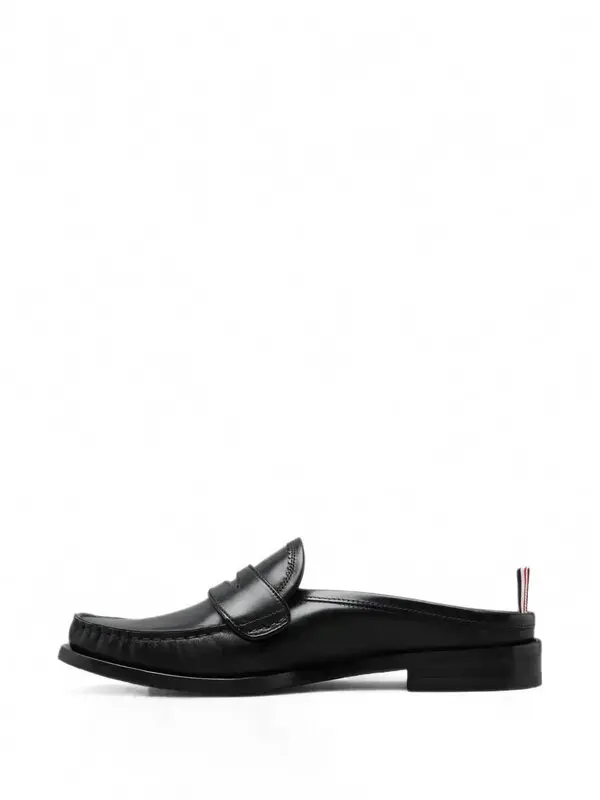 Thom Browne Calf Leather Sole Pleated Varsity Loafer Mules