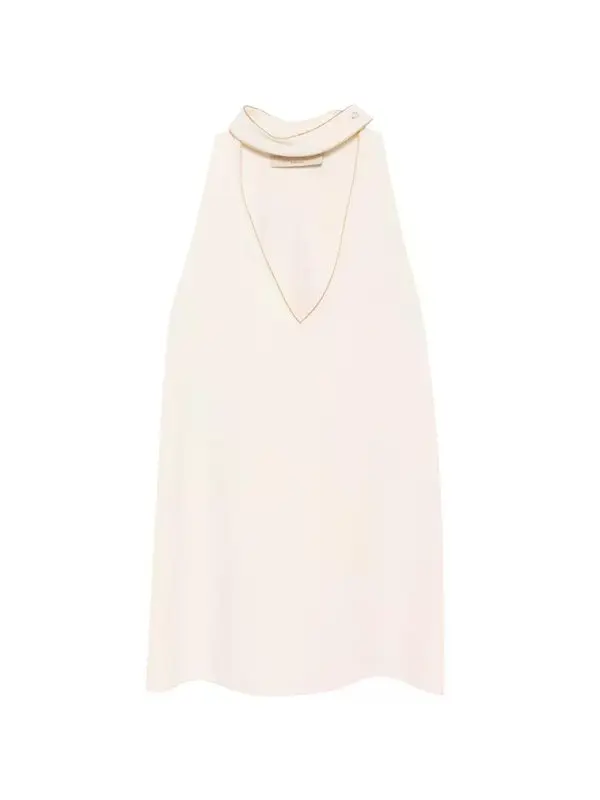 Valentino Garavani Metallic-trim V-neck Top - Neutrals