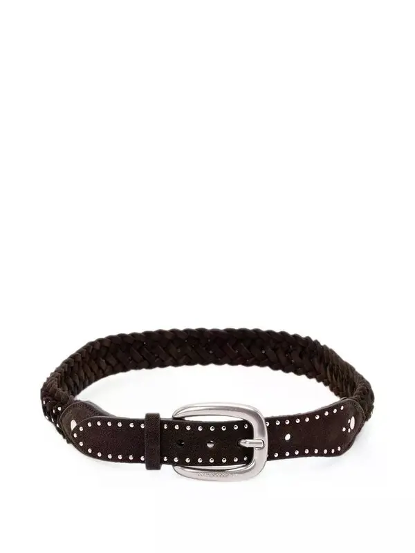 GOLDEN GOOSE Houston Belt In Woven Suede With Micro-studs - Brown
