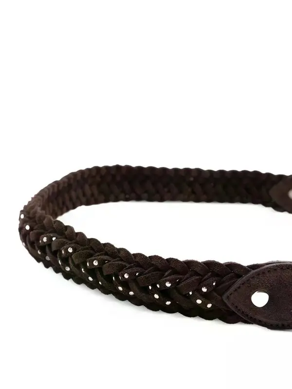 GOLDEN GOOSE Houston Belt In Woven Suede With Micro-studs - Brown