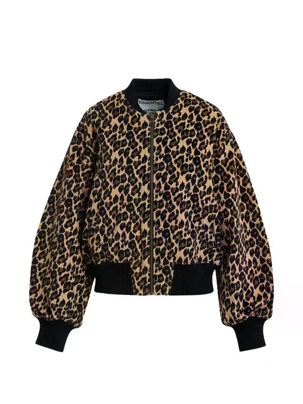 Essentiel Antwerp Leopard Print Bomber Jacket - Brown