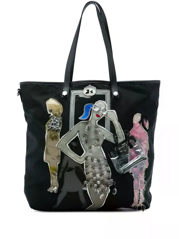 Prada 2013-2026 Saffiano Trimmed Tessuto Fashion Doll Tote Bag - Black