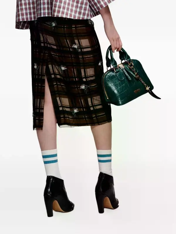 Essentiel Antwerp Checked Floral Embellished Midi Skirt - Brown