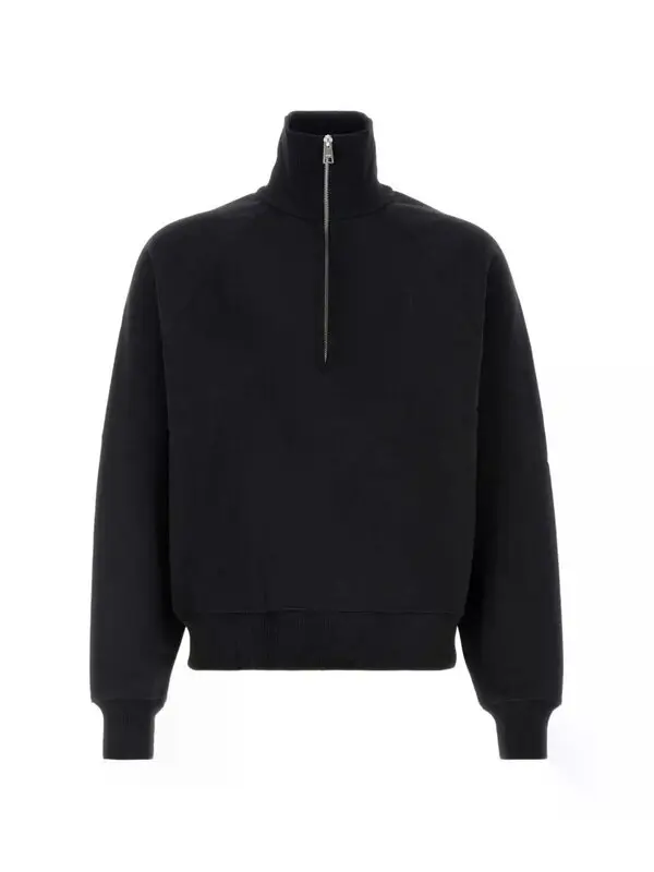 AMI Paris Cotton Zipped Sweatshirt With Embossed De Coeur - Black