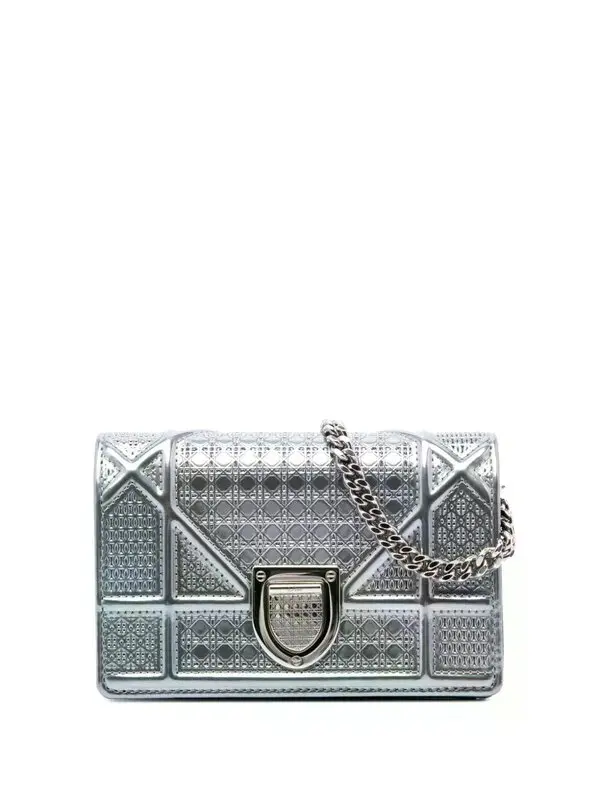 Dior Baby Metallic Patent Microcannage Diorama Flap Crossbody Bag - Silver