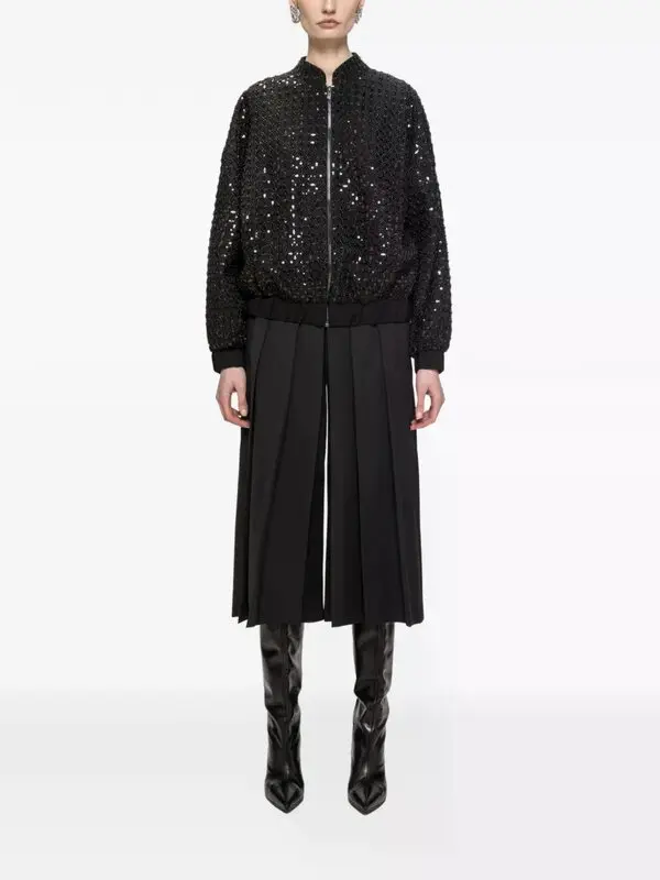 NISSA Sequin Embellished Bomber Jacket - Black