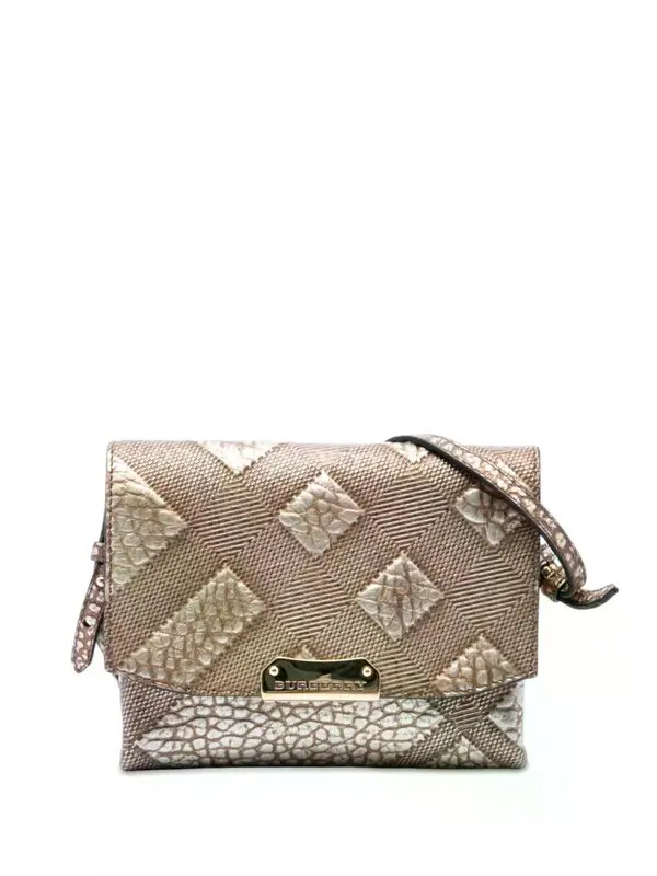 Burberry 2000-2017 Embossed Grain Check Leather Langley Crossbody Bag - Gold