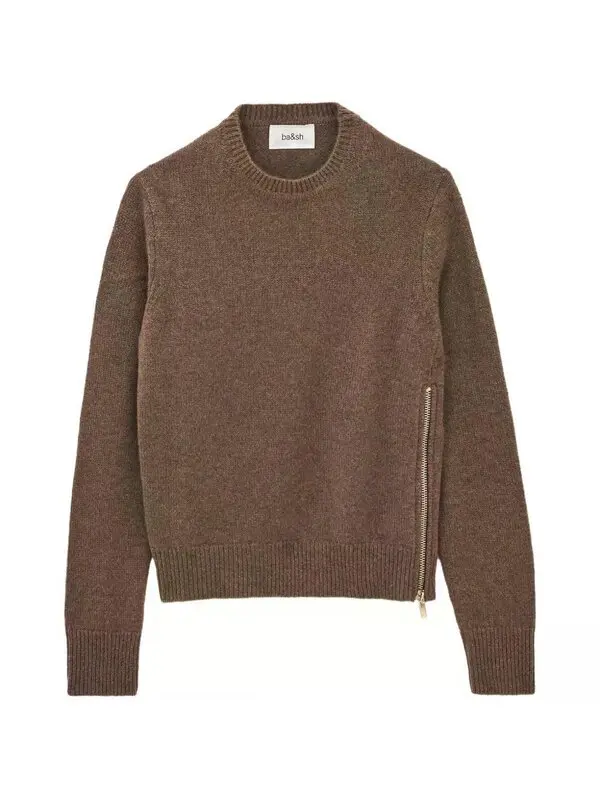 Ba&sh Zip-detail Ribbed-trim Sweater - Brown
