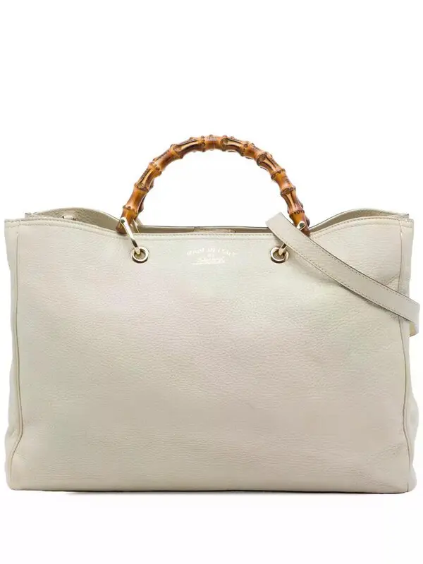 Gucci 2016-2026 Large Calfskin Bamboo Shopper Satchel - White