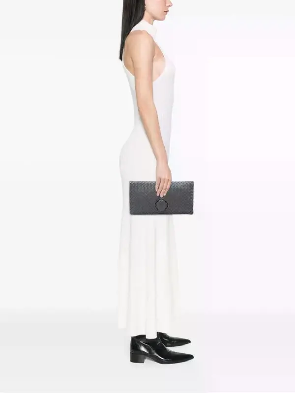 Bottega Veneta 2012-2026 Nappa Intrecciato Turn Lock Clutch Bag - Grey