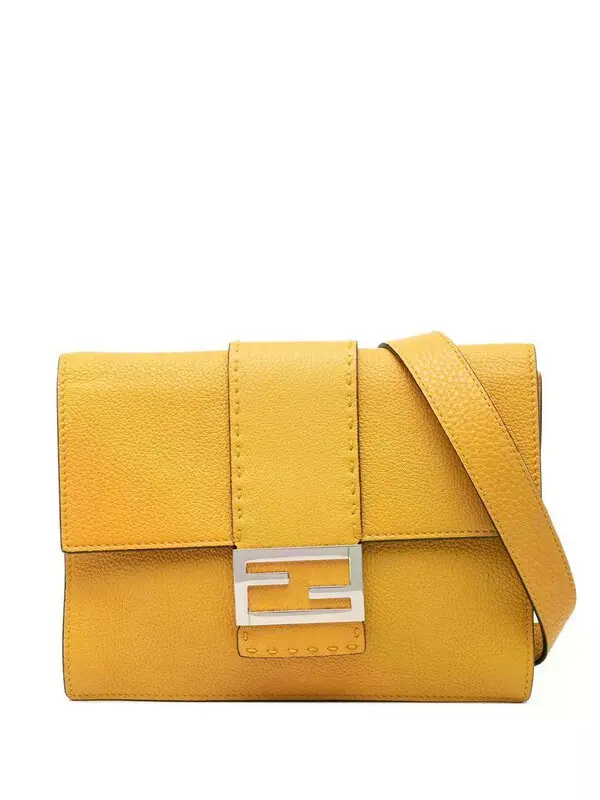 Fendi 2010-2026 Leather Selleria Flat Baguette Crossbody Bag - Yellow