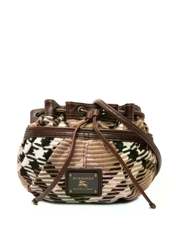 Burberry 1990-2015 Supernova Check Wool Drawstring Crossbody Bag - Brown