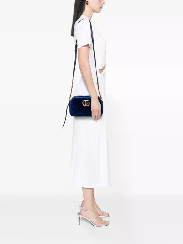 Gucci Small Marmont Matelassé Velvet Crossbody Bag - Blue