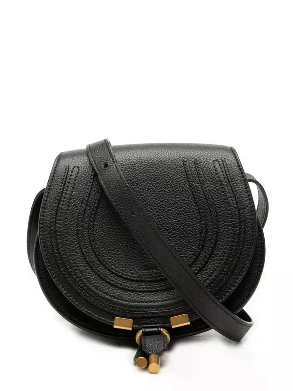 Chloé 2023 Small Grained Leather Marcie Saddle Crossbody Bag - Black