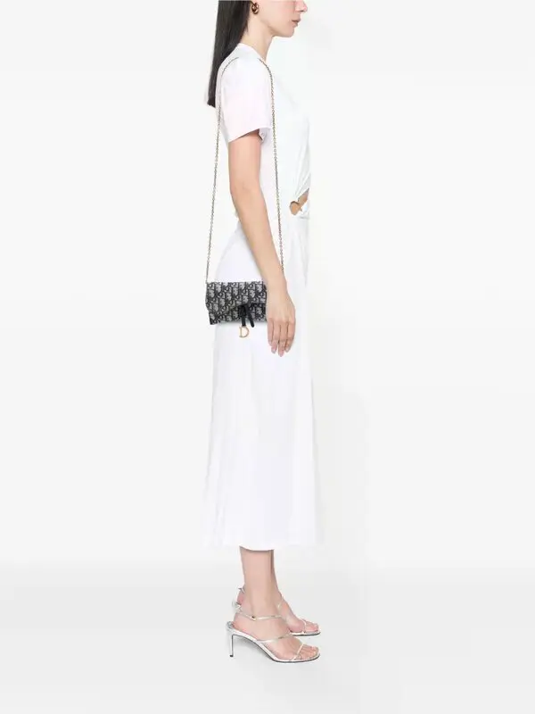 Dior Oblique Canvas Saddle Wallet On Chain Crossbody Bag - Blue