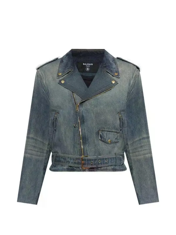 Balmain Belted Biker-style Denim Jacket - Blue