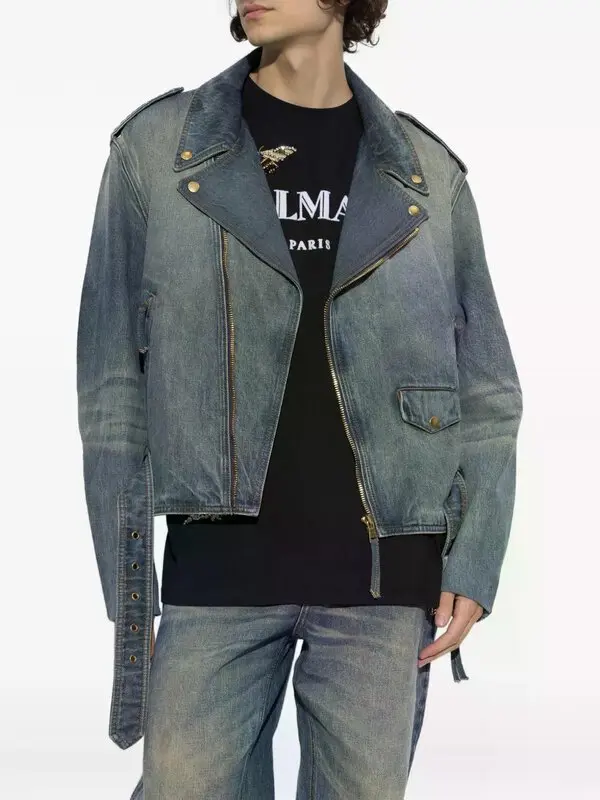 Balmain Belted Biker-style Denim Jacket