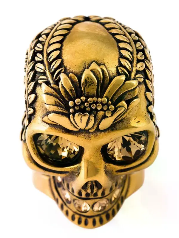 Alexander McQueen Floral Skull Cocktail Ring - Metallic