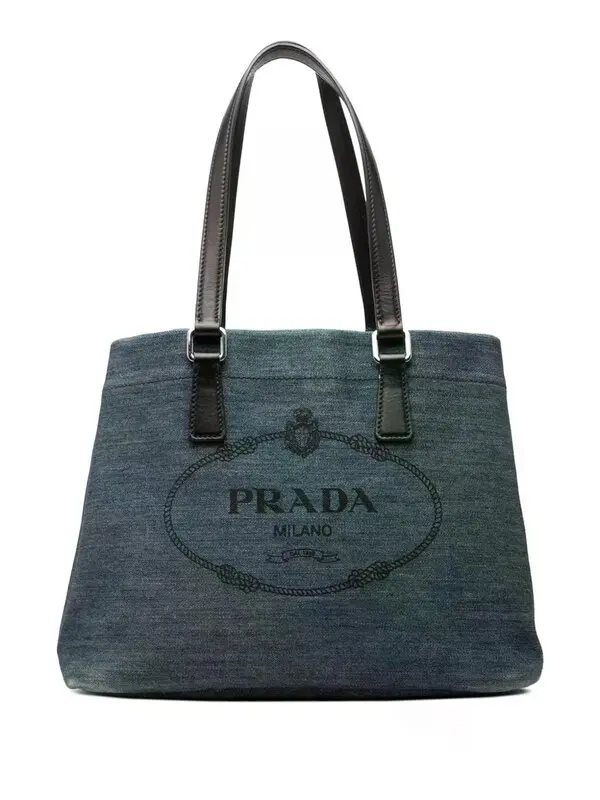 Prada 2000-2026 Logo Denim Tote Bag - Blue