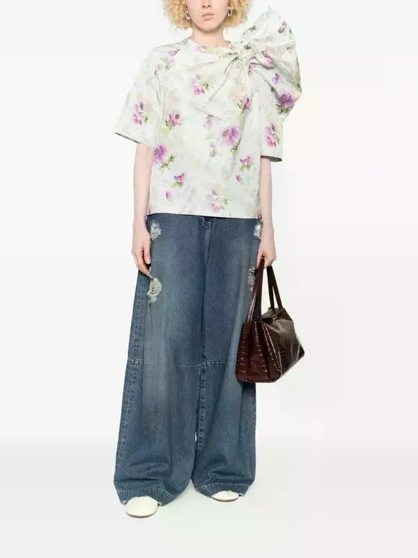Loewe Floral-print Draped Blouse - White