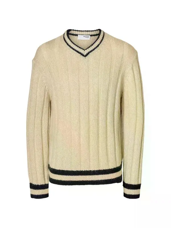 SELECTED Ribbed-knit V-neck Sweater - Neutrals