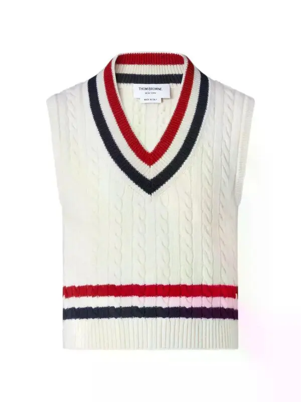 Thom Browne Shetland Wool Baby Cable-knit Cricket Stripe Vest