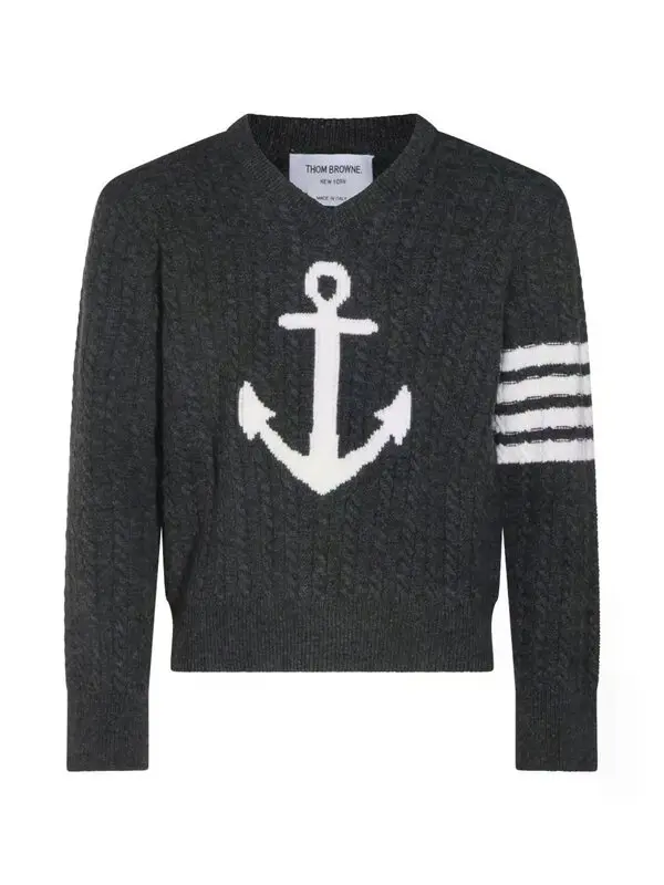 Thom Browne Anchor Cable-knit Sweater - Grey