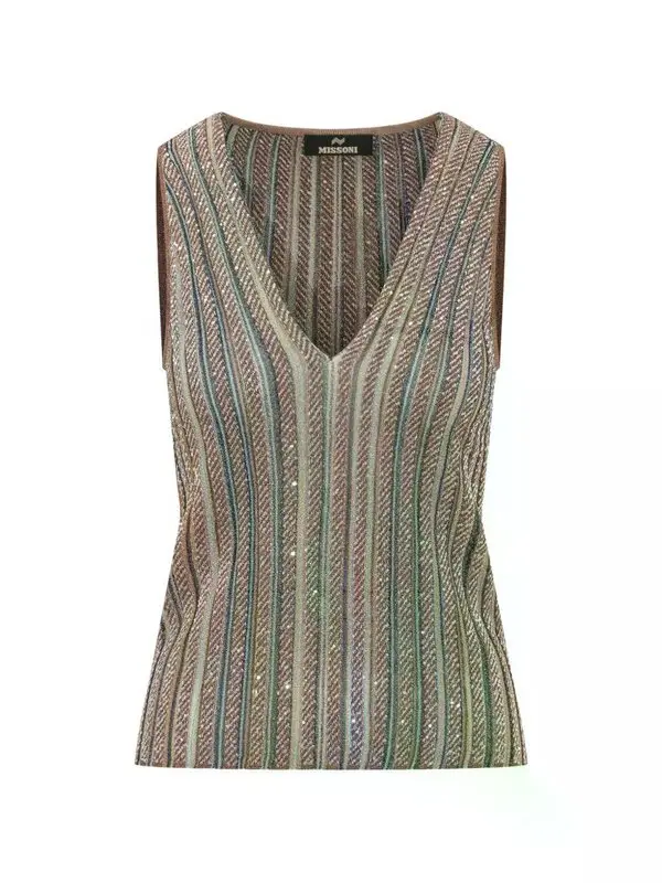 Missoni Sleeveless V-neck Sequin Embellished Top - Brown