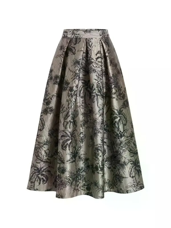 LUNATICA MILANO Moire Parrot-print Midi Skirt - Grey