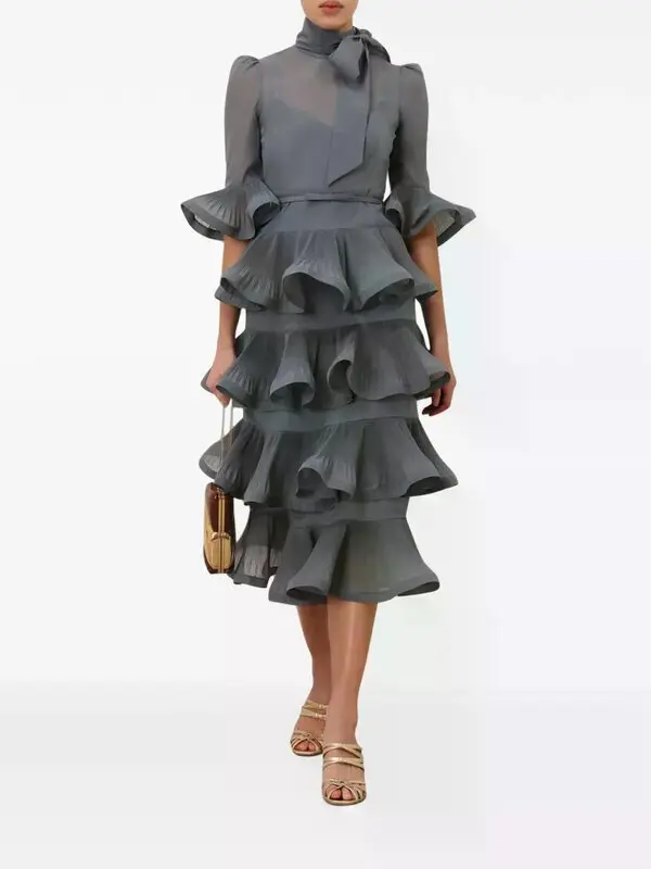 Zimmermann Pleated Ruffled Midi Dress - Grey