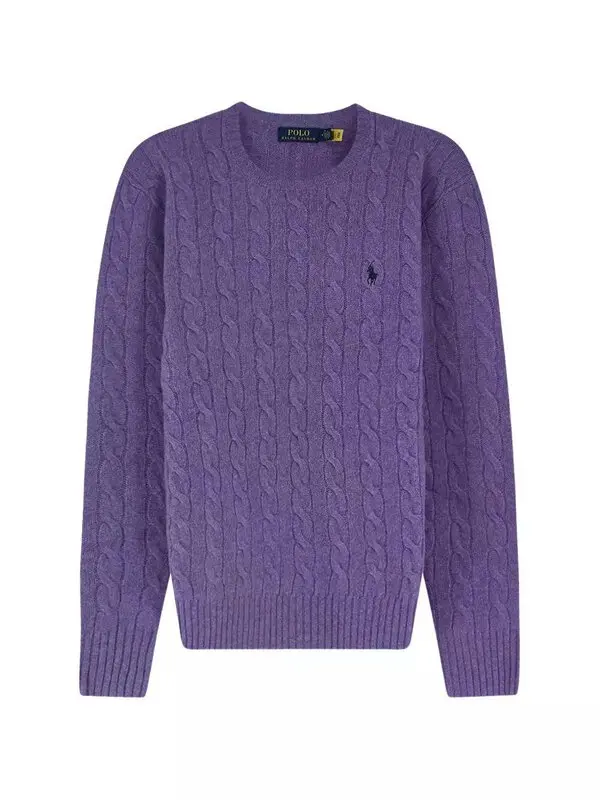 Polo Ralph Lauren Cable-knit Embroidered-logo Sweater - Purple