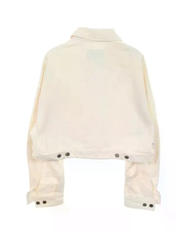 Prada Off-white Cropped Denim Jacket With Logo Plate