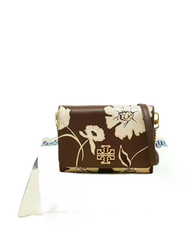 Tory Burch Britten Floral Leather Clutch With Gold-tone Hardware