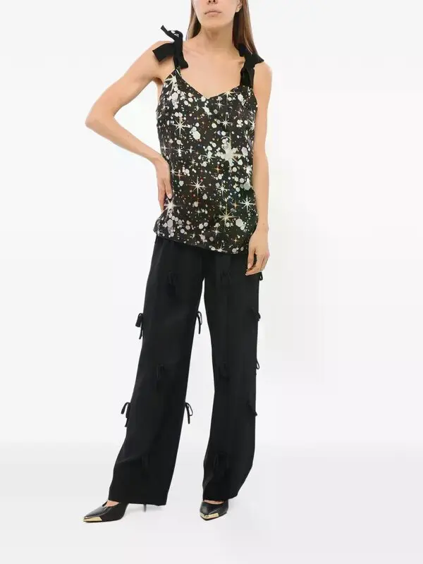 Viktor & Rolf Star Print Sleeveless V-neck Top With Bow Straps - Black