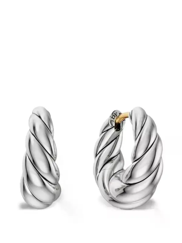 David Yurman Sculpted Cable Tapered Hoop Earrings - Silver