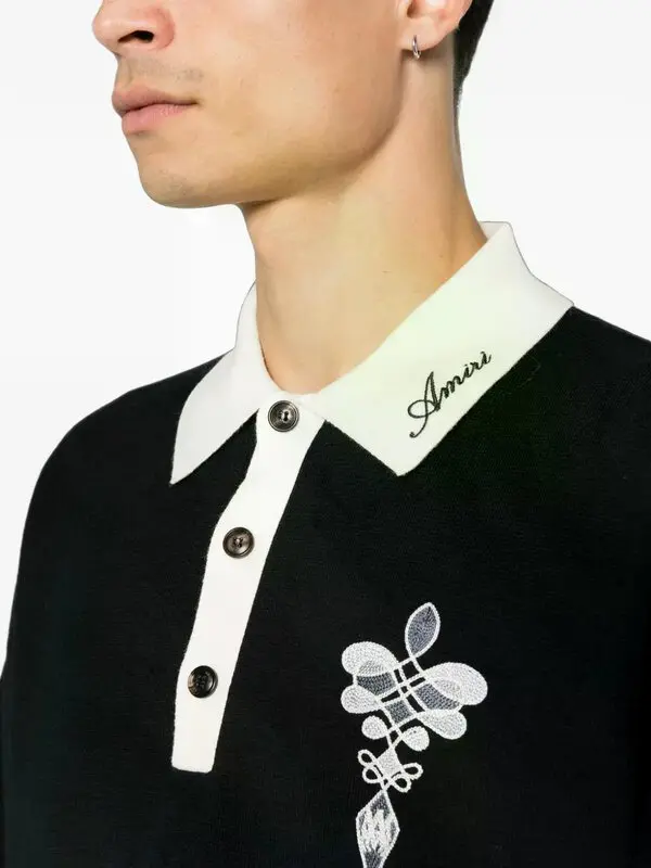 Amiri Logo-embroidered Striped-trim Polo Shirt