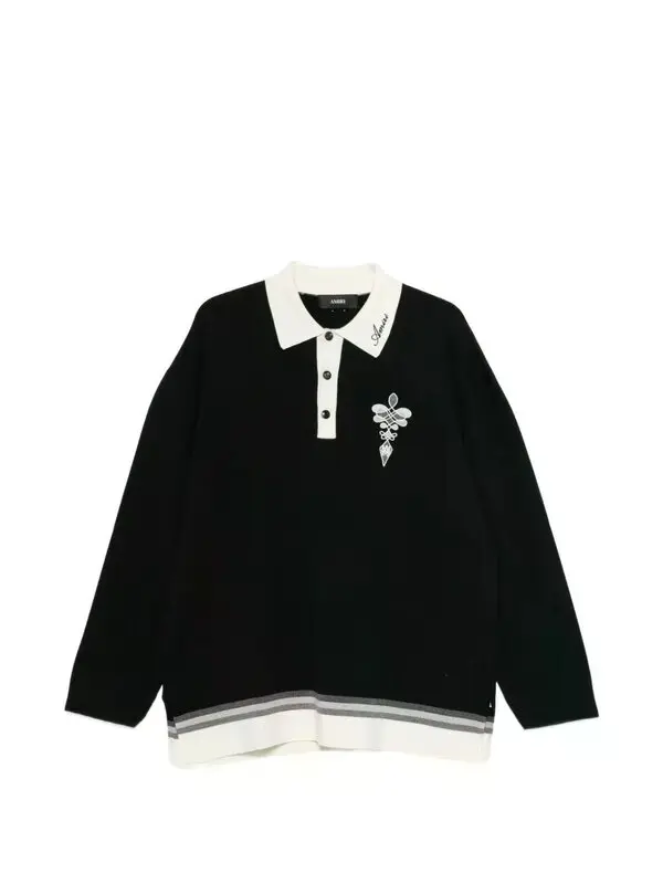 Amiri Logo-embroidered Striped-trim Polo Shirt - Black
