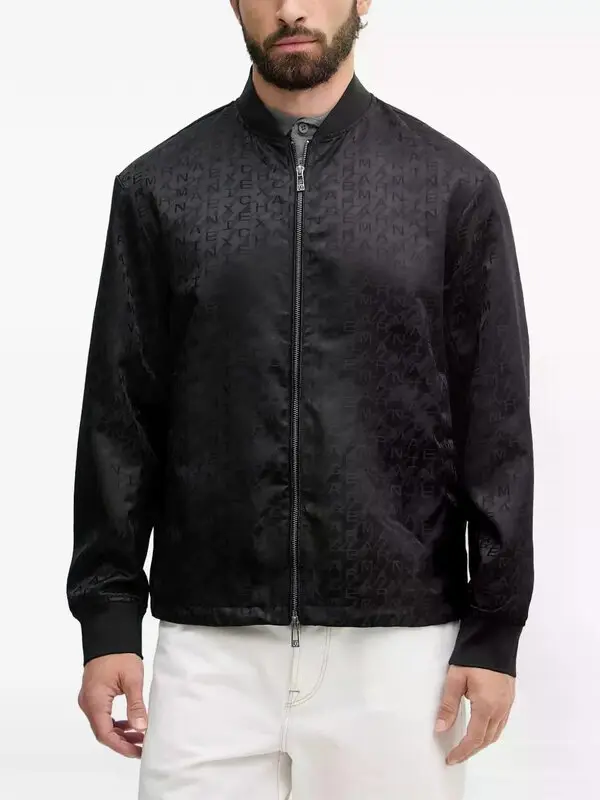 Armani Exchange Logo Jacquard Bomber Jacket - Black