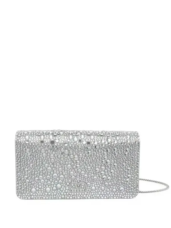 Valentino Garavani Vlogo Signature Crystal-embellished Clutch Bag - Silver