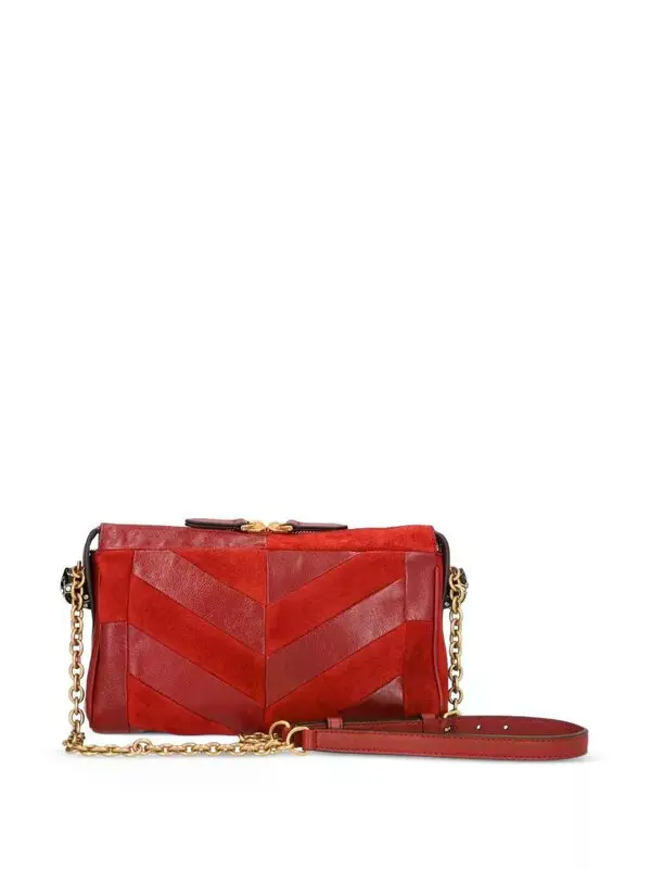 Valentino Garavani Panthea Small Shoulder Bag In Suede And Nappa With Chevron Pattern - Red
