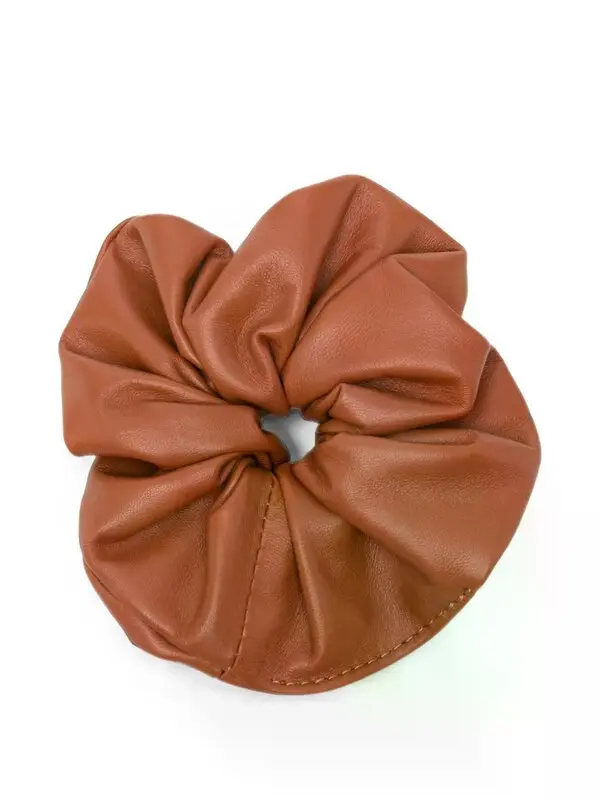 MANOKHI Leather Scrunchie - Brown