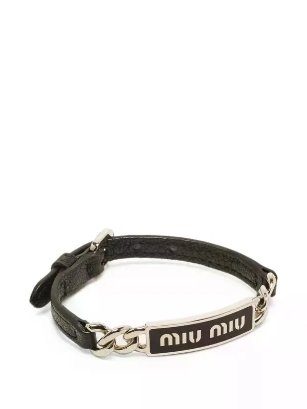 Miu Miu Logo Plaque Leather Bracelet