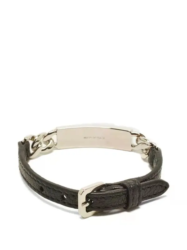 Miu Miu Logo Plaque Leather Bracelet - Silver