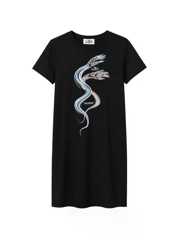 LEO Psyche Dragon Graphic T-shirt Mini Dress - Black