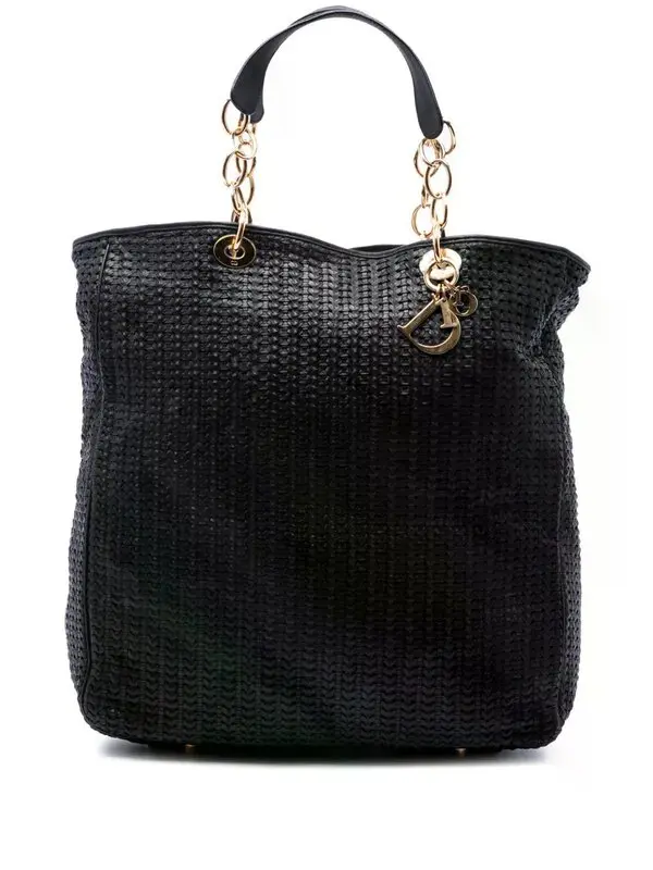 Dior Woven Lambskin Lady Soft Shopping Tote Bag - Black