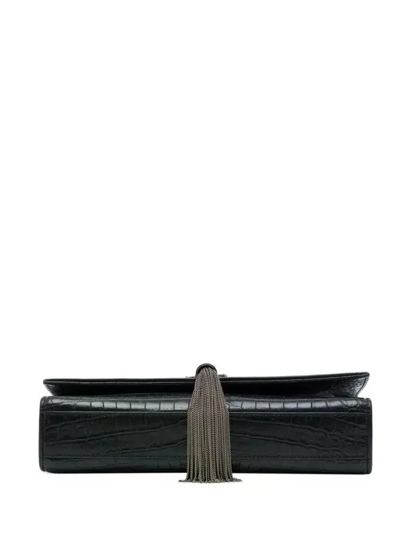 Saint Laurent 2017 Medium Croc Embossed Leather Monogram Kate Tassel Crossbody Bag